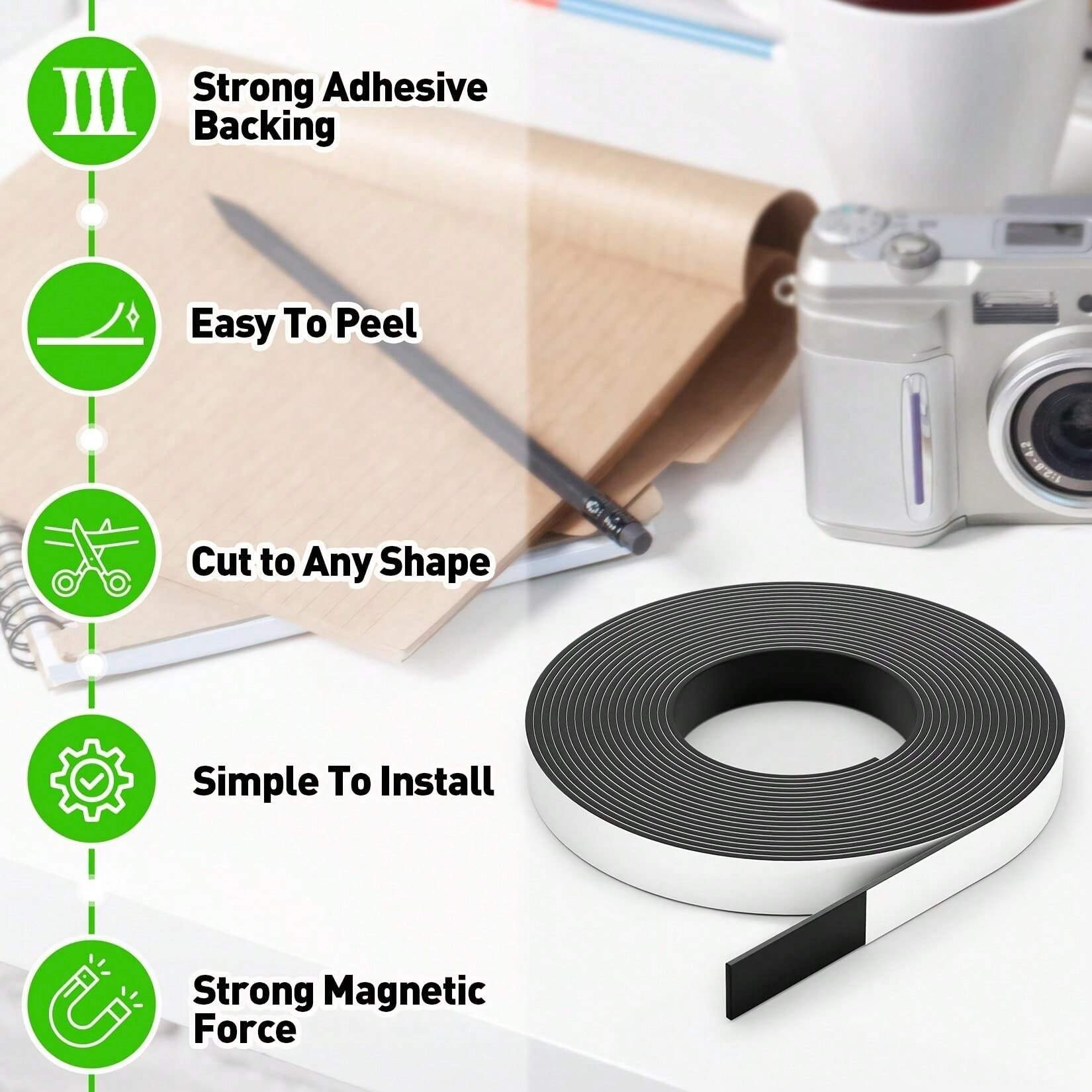 1 Roll 10 Ft Adhesive Back Magnetic Tape With Strong Self Adhesive ...