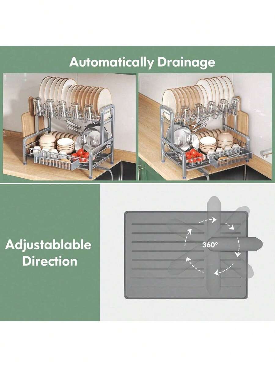 2 Tier Dish Drying Rack And Drainboard Set, Large Stainless Steel Dish Drainers For Kitchen ...