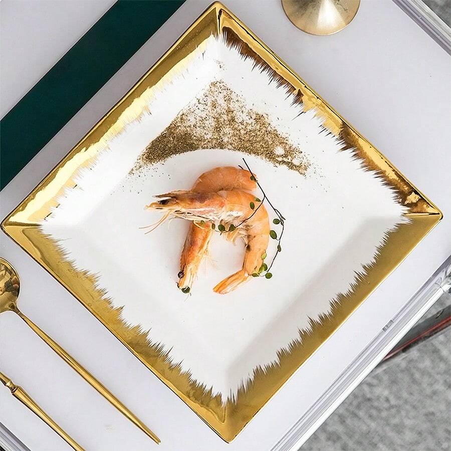 1pc Simple And Elegant Ceramic Western Dinner Plate With Golden Rim For ...