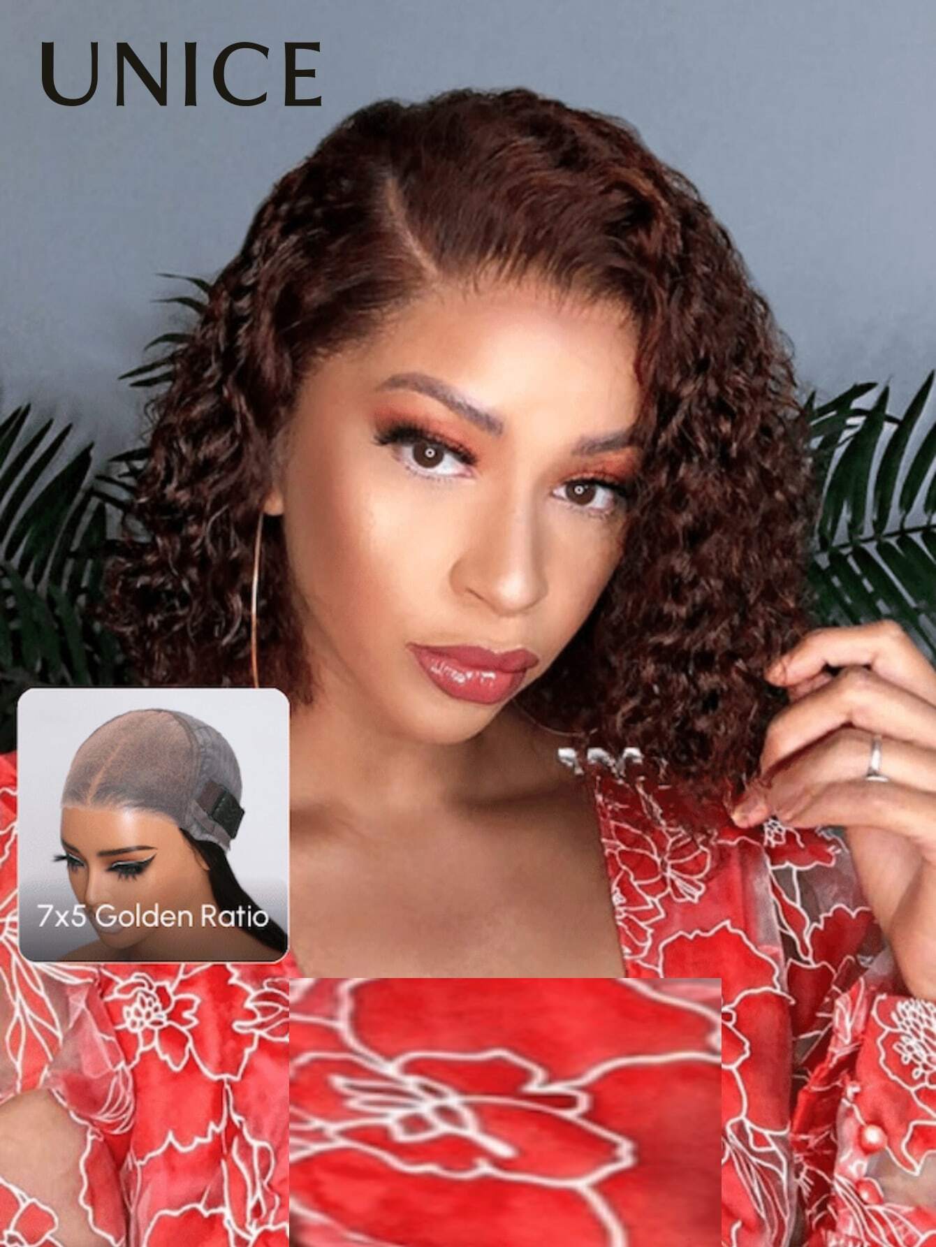 Unice Perruque Bye Bye Knots Brun rougeâtre Perruque Bob bouclée Pré ...