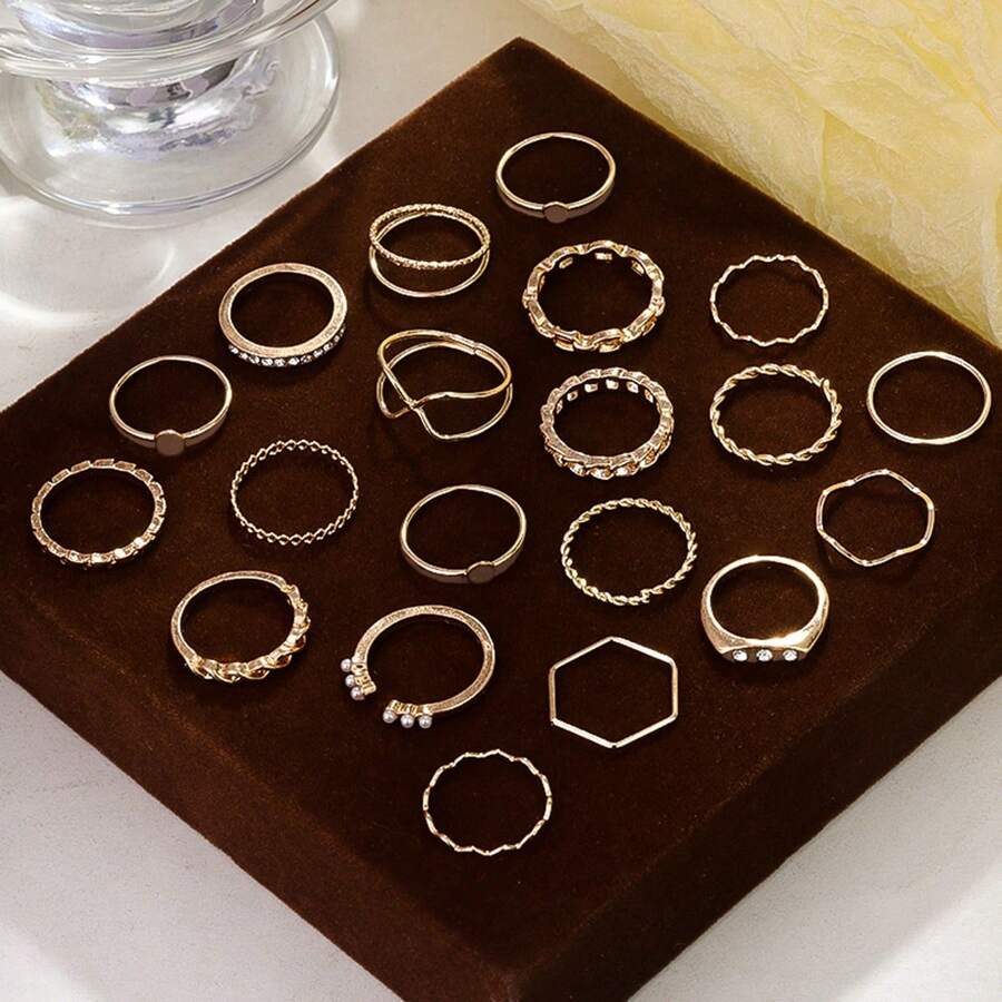20pcs New Designs Geometric Multi-Jointed Rings Set, Fashionable Rings ...