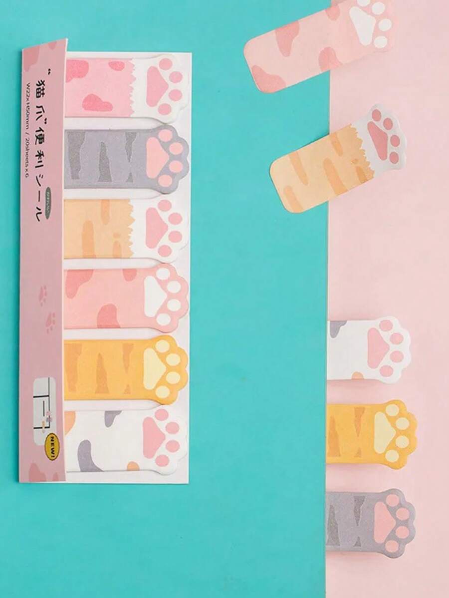 120pcs Kawaii Stationery Cartoon Cat Paw Memo Pad Bookmark Flags Index ...