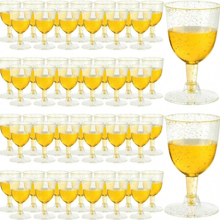 10 Packs Of Elegant Plastic Wine Glasses For Parties - Shiny Gold ...