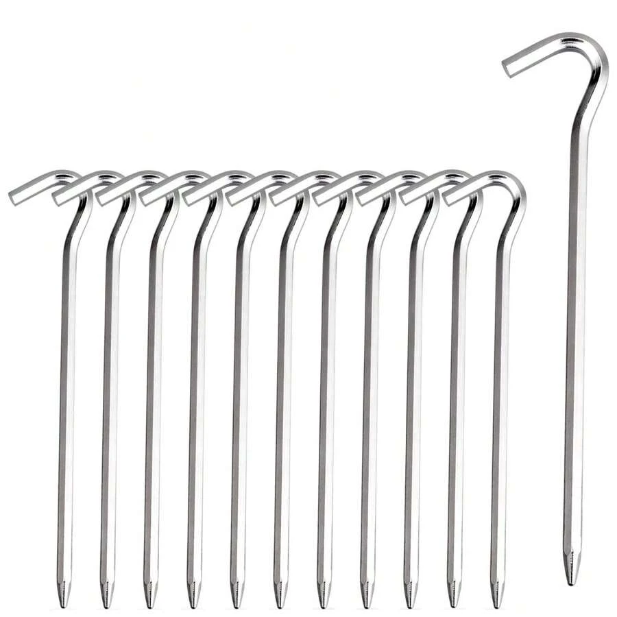 Tent Pegs 12 Pcs 7-Inch Metal Camping Pegs With Ground Hook Pullers ...