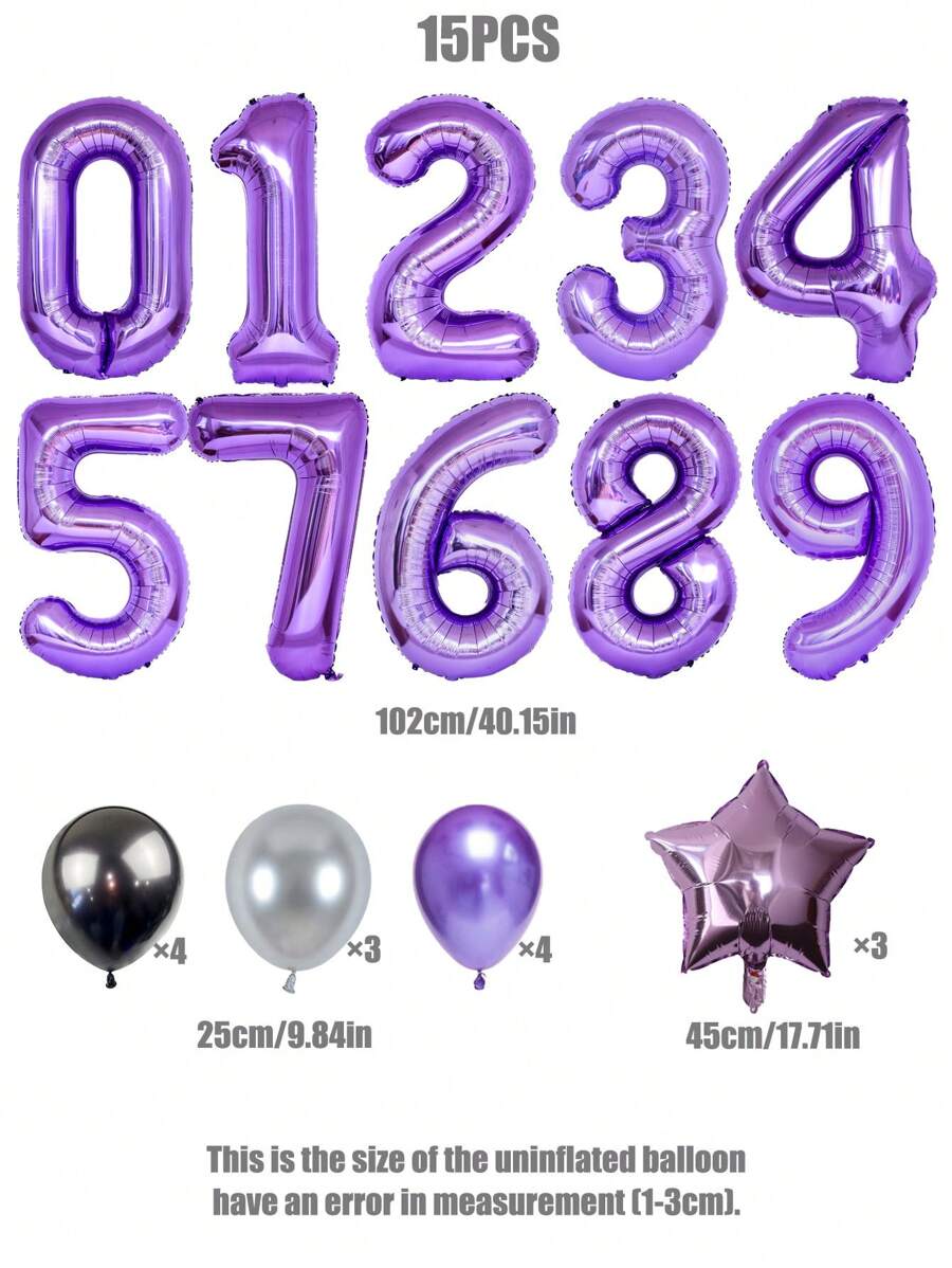 15pcs Big Size 0-9 Digital Balloon Set, 40 Inches Purple Number Balloon ...
