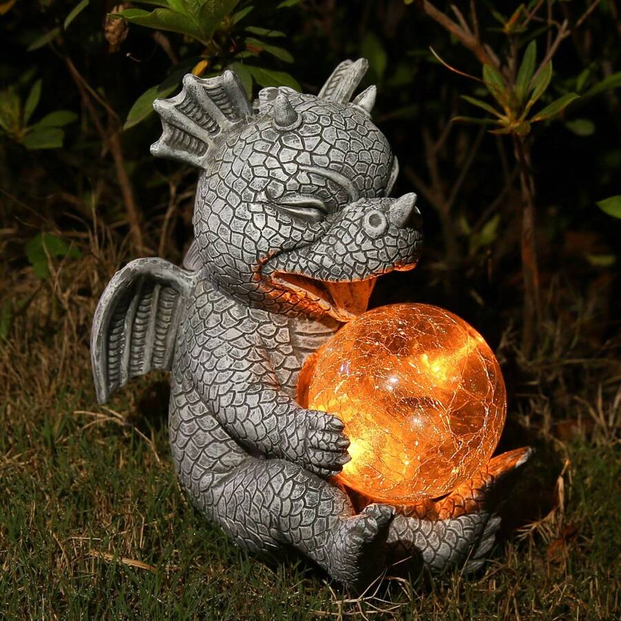 Solar-Powered Winged Dragon Garden Light - Resin Outdoor Sculpture For ...
