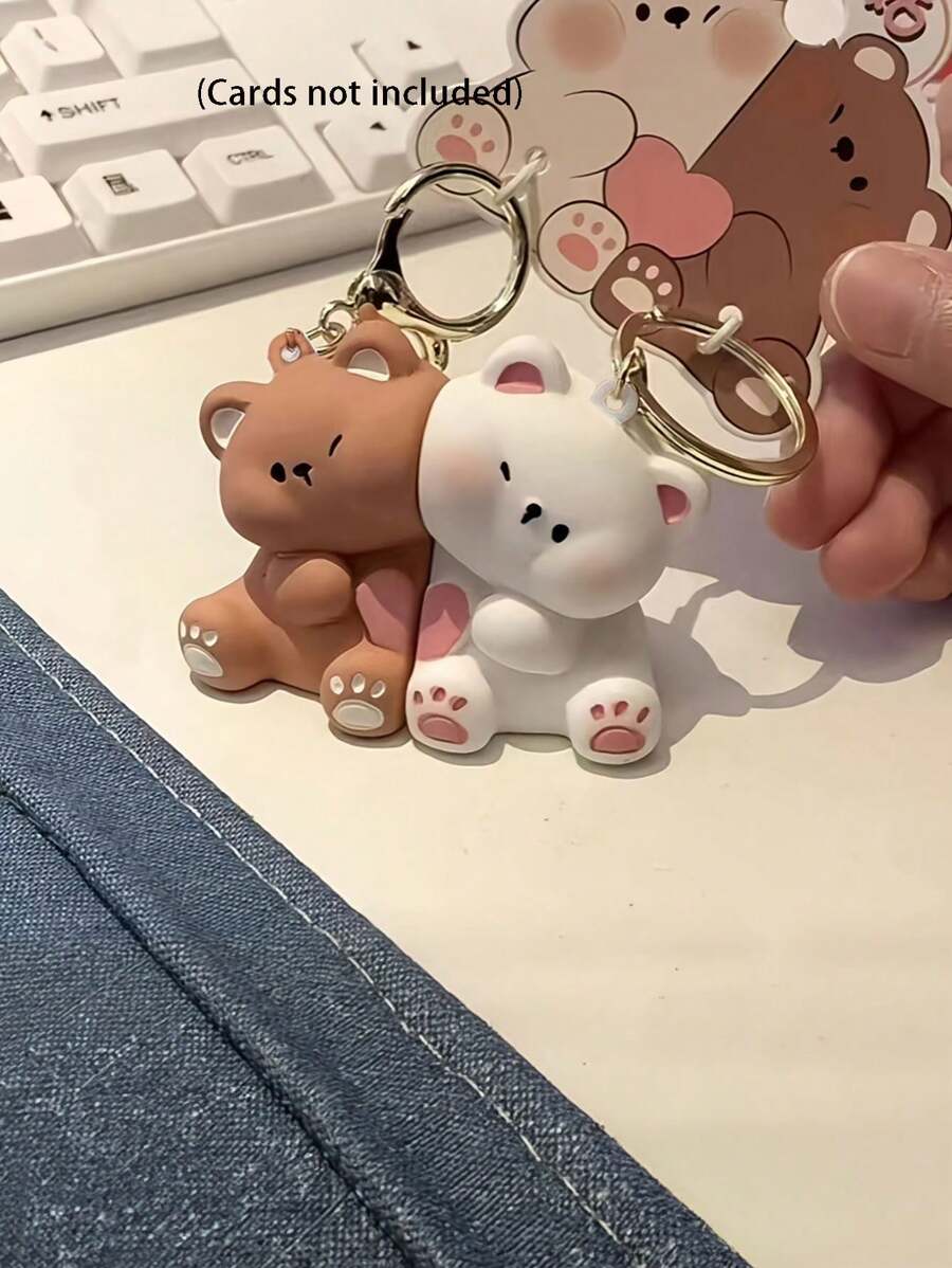 Resin Cute Cartoon Bears Magnetic Keychain Pair - Love Couple Keyring ...
