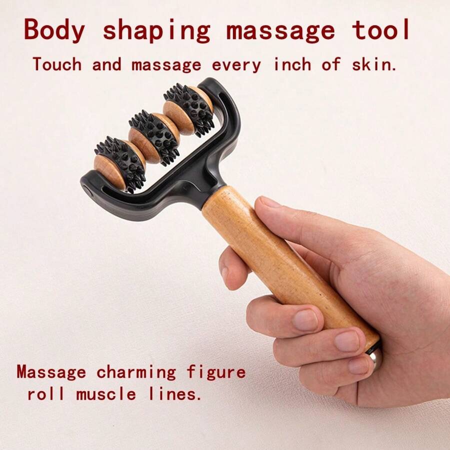 Wooden And Silicone Roller Muscle Massager For Face, Legs, Abdomen ...