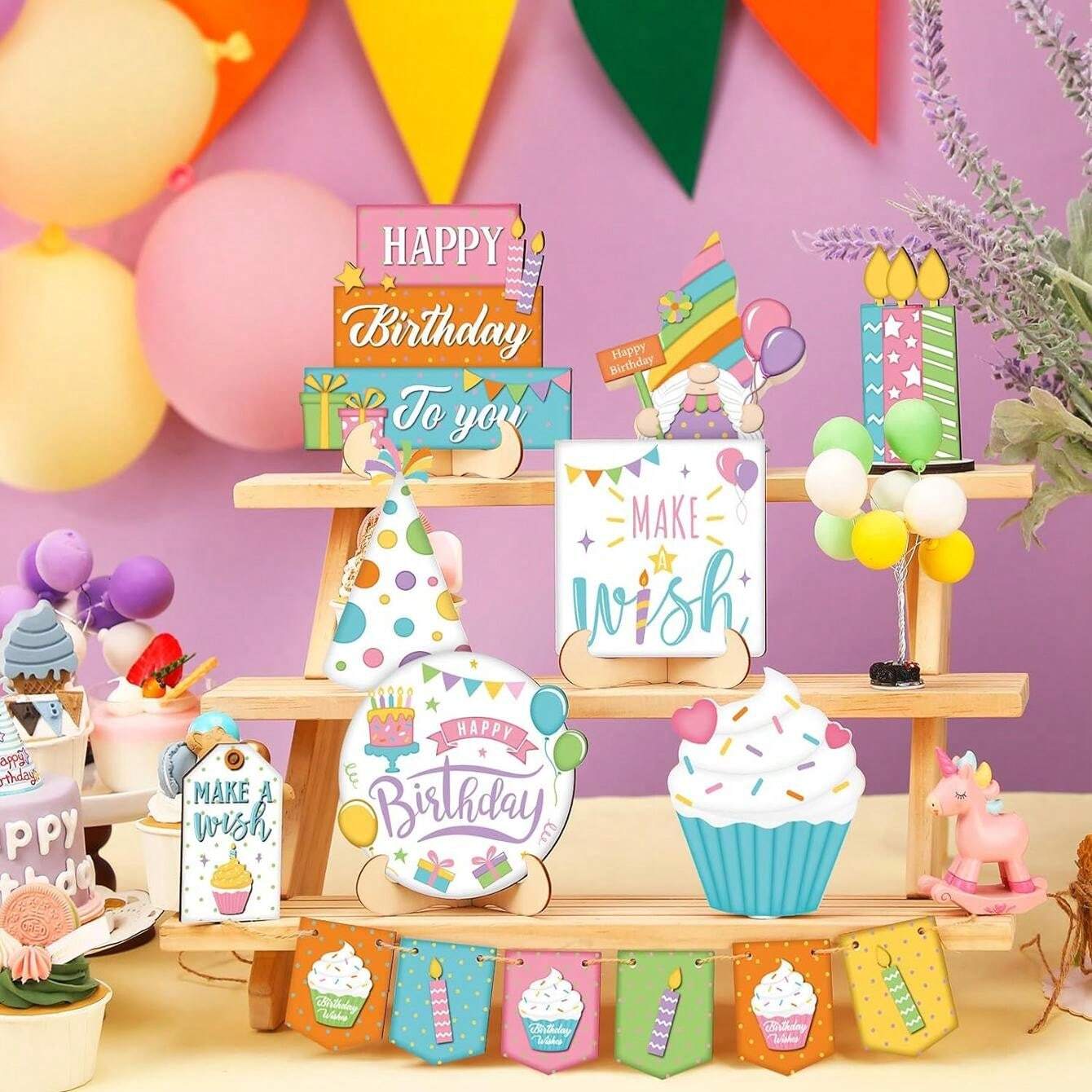 14 Pieces Birthday Tiered Tray Decor Farmhouse Happy Birthday Table ...