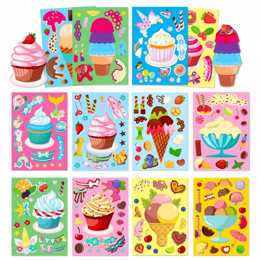 12 Sheets Dessert Stickers Make Your Own Puzzle Stickers, Cute Make A ...