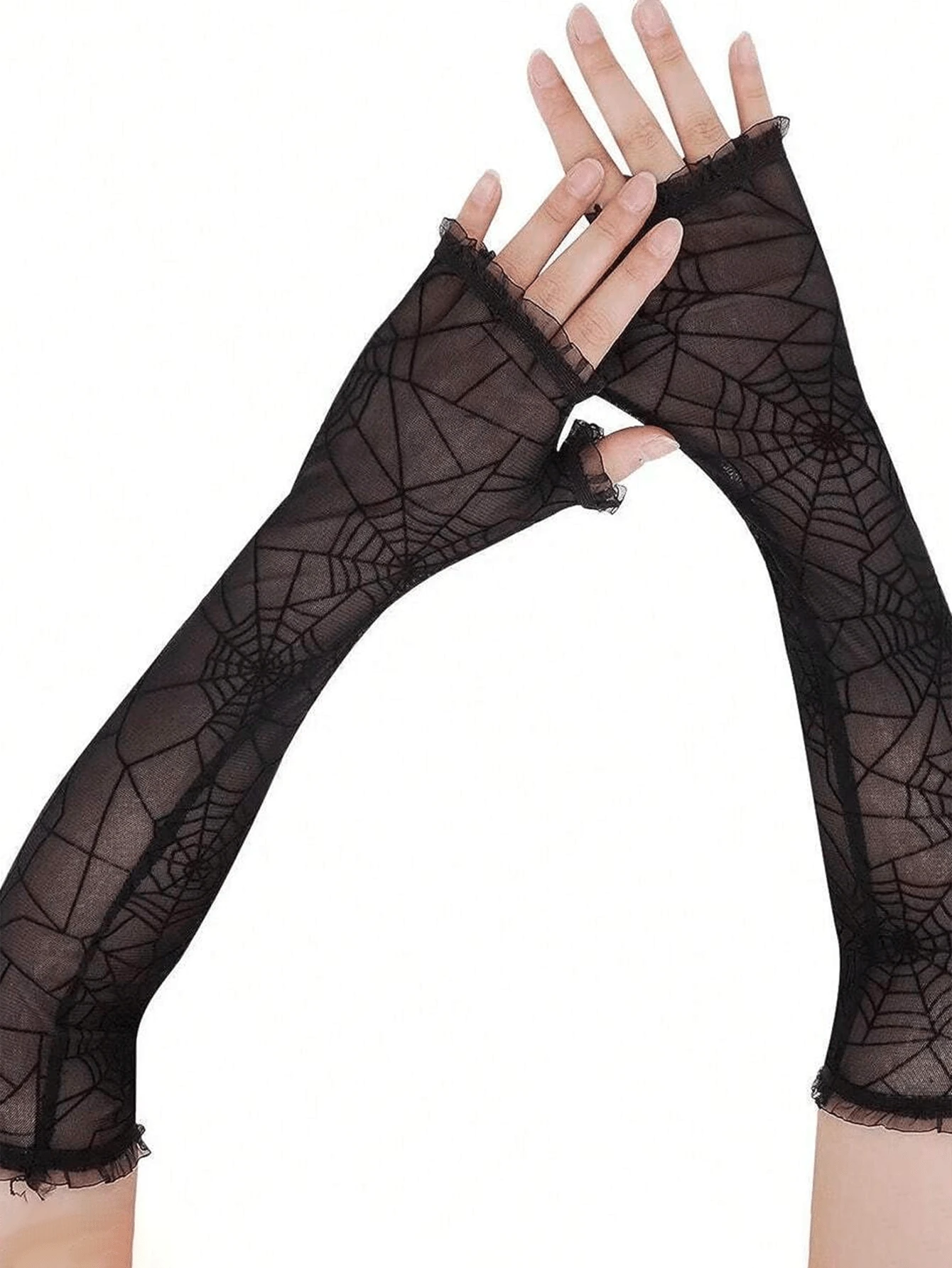 1pc Women's Black Spider Web Arm Sleeve, Dark Style Sun Block Arm ...