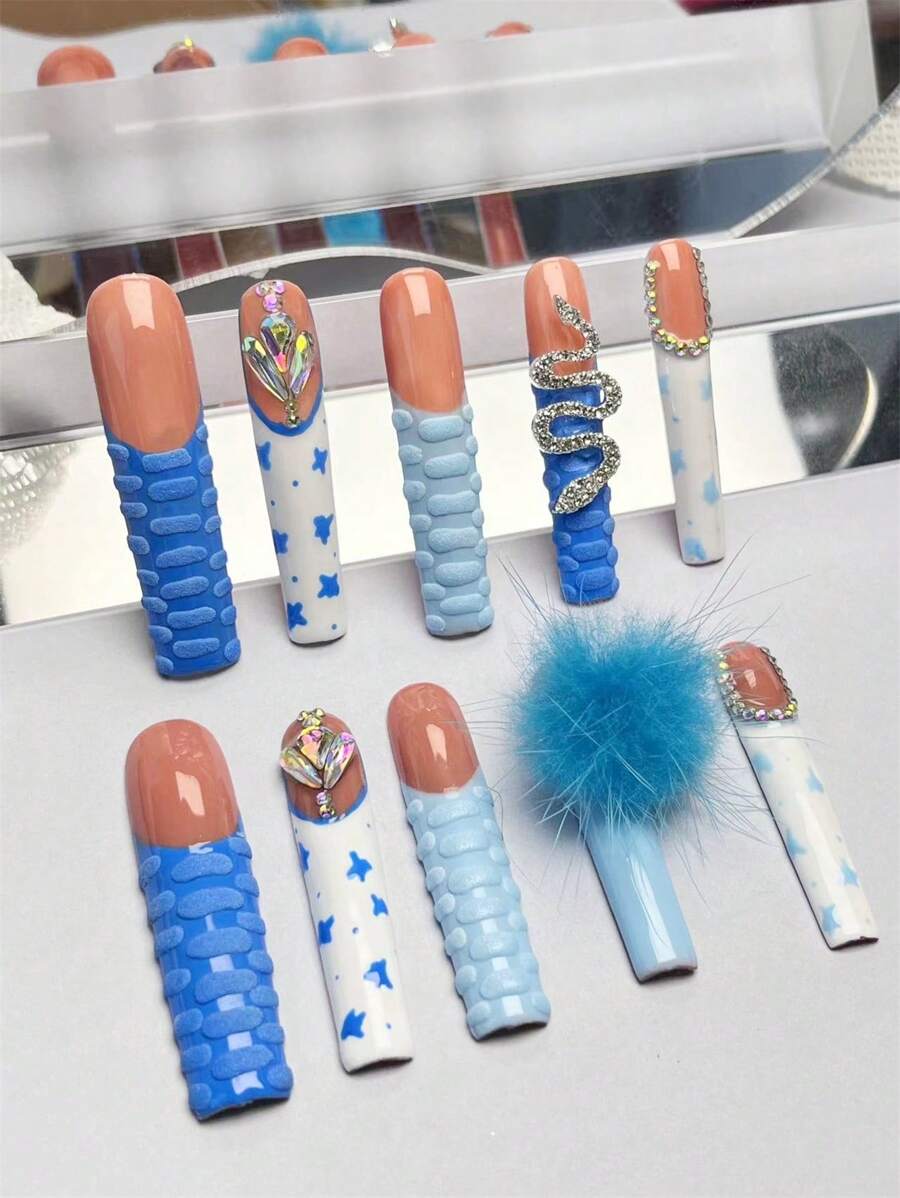 10pcs Handmade Extra Long Press On Nail False Nail BOX INCLUDED Fake ...