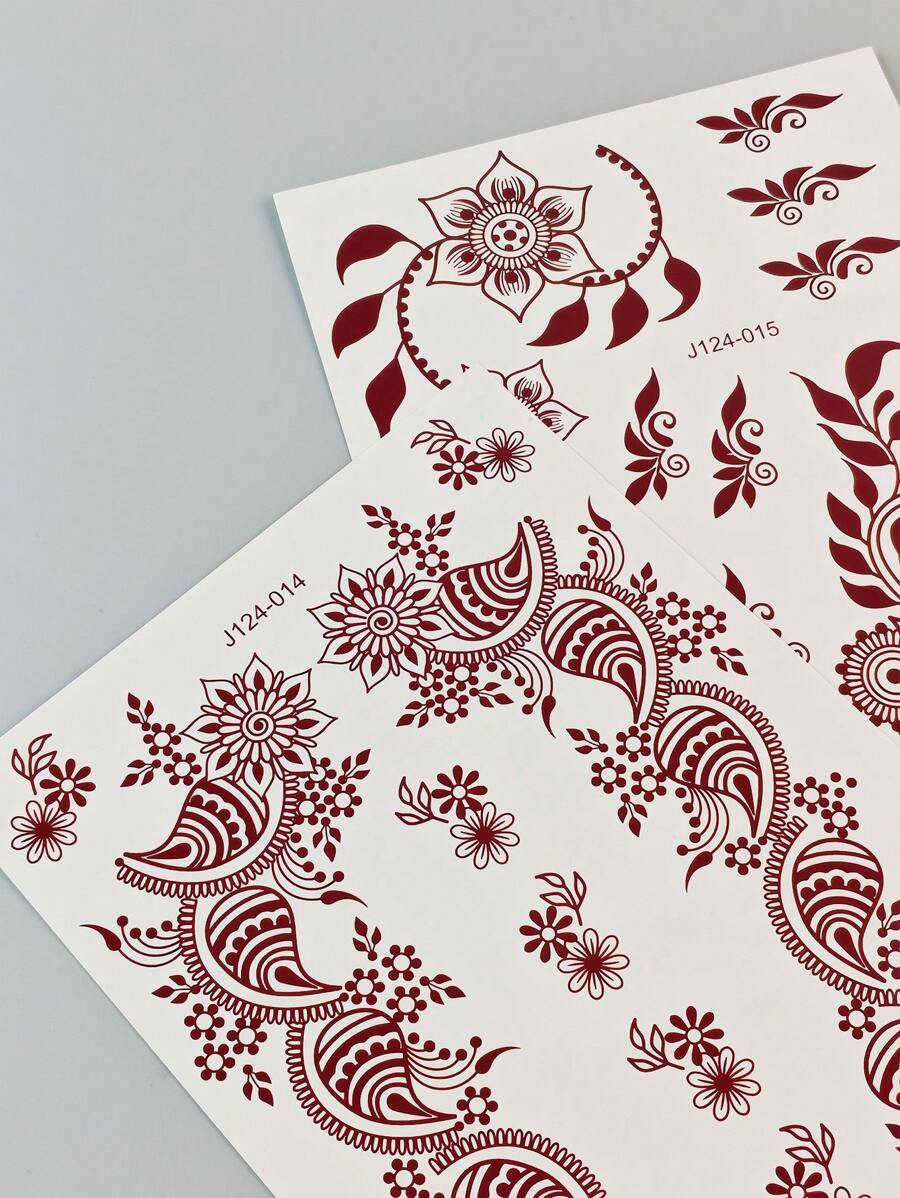 2 Sheet New Style Brown Henna Tattoo Sticker Floral Temporary ...