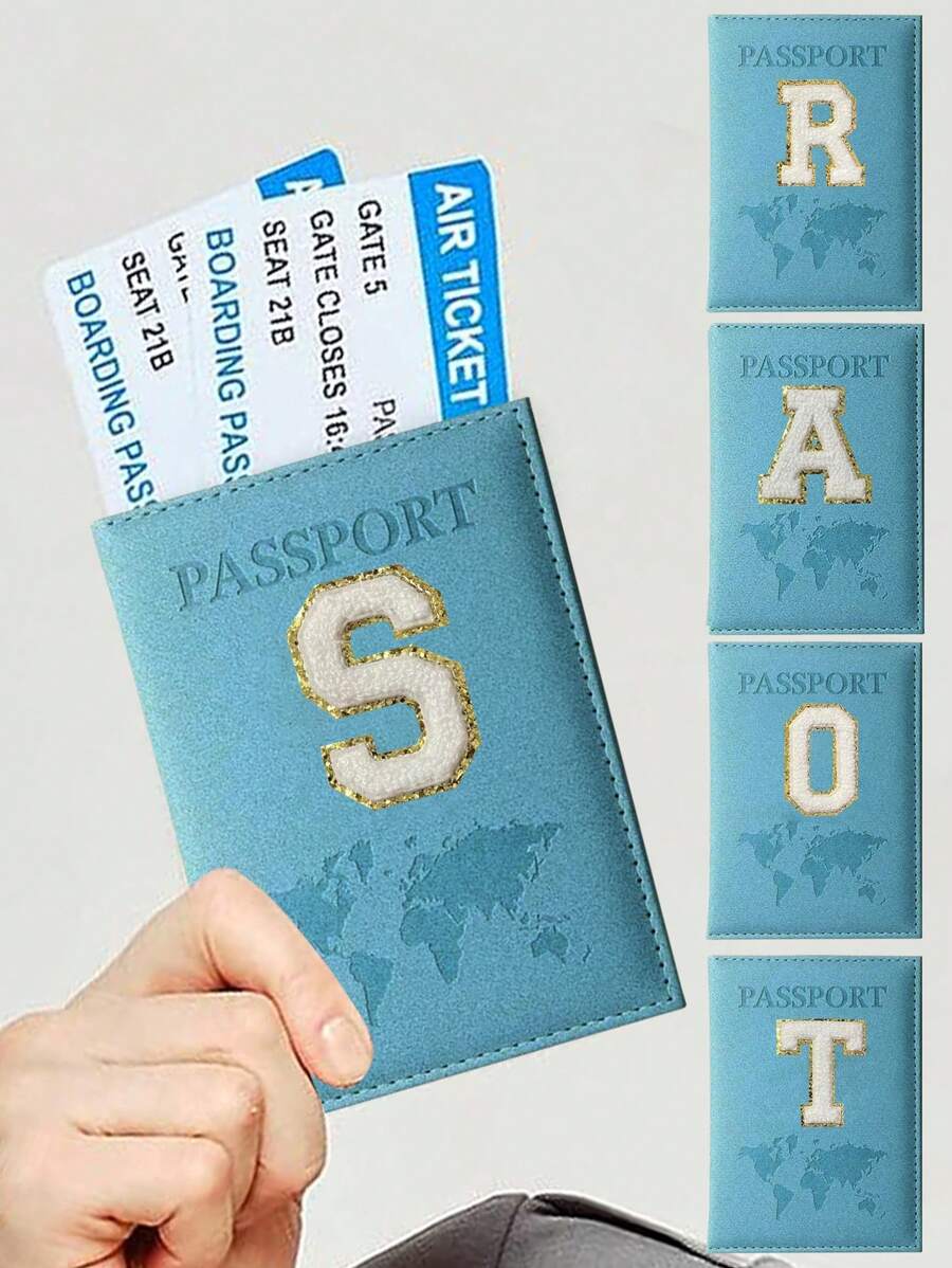 Pu Leather Embroidery Label Letter Passport Holder Passport Cover ...