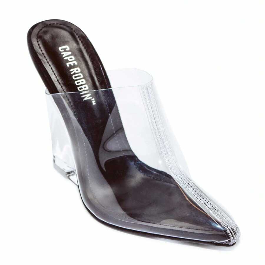 Women's Sugar Transparent Lucite Clear Wedge Heel Pvc Closed Toe Slip ...