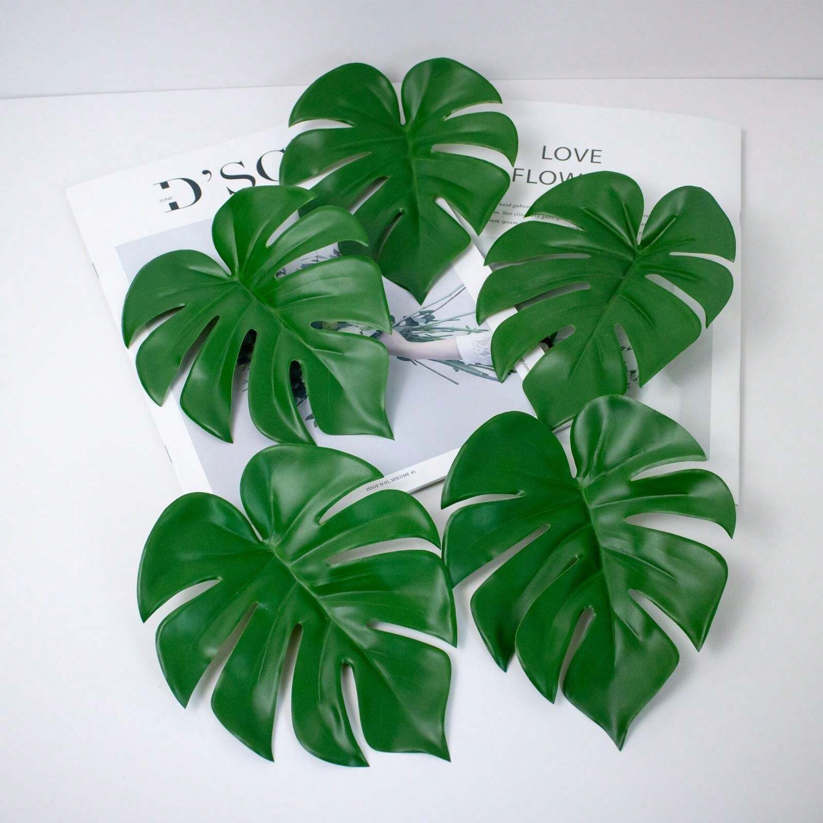 5pcs Artificial Turtle Back Bamboo Leaves Fake Tropical Palm Leaves ...