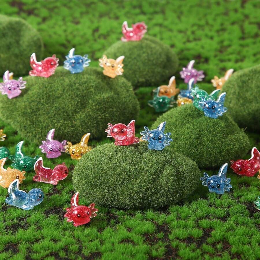 6/14/24pcs Mini Resin Axolotl Figurines, Glitter Miniature Axolotl ...