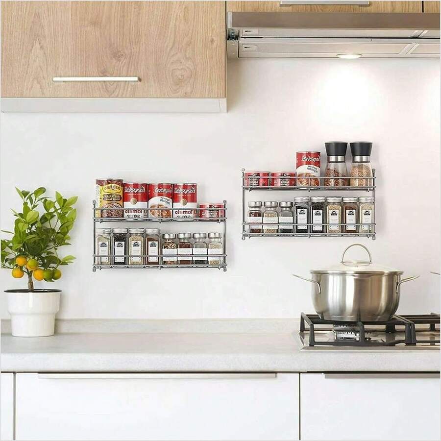 2 Pack Wall Mounted Cabinet Shelf Spice Rack Pantry Organizer Kitchen ...