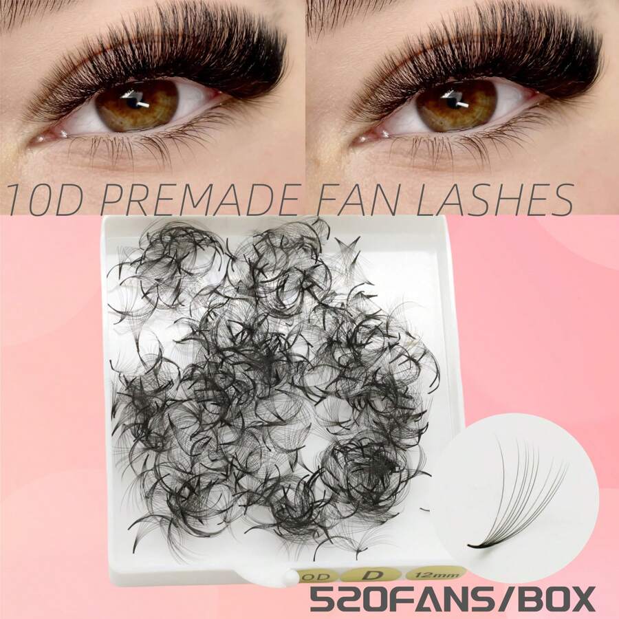 520Fans In One Box 10D Pointybase Loose Fan Lashes 0.05MM Premade ...