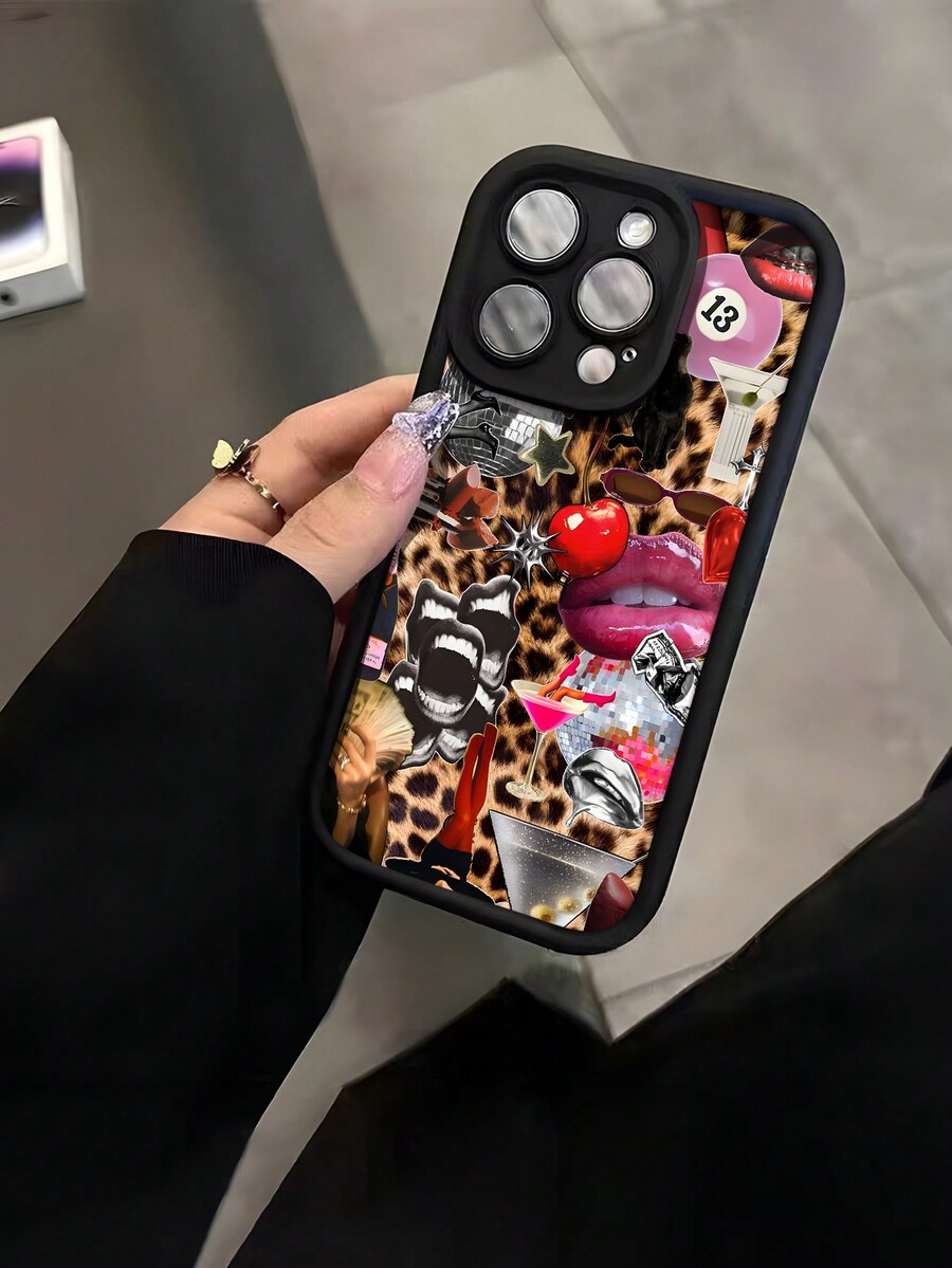 Apple Cheetah Print 1pc Sweet And Spicy Leopard & Lip Print Shockproof Anti-Slip Soft TPU Phone ...