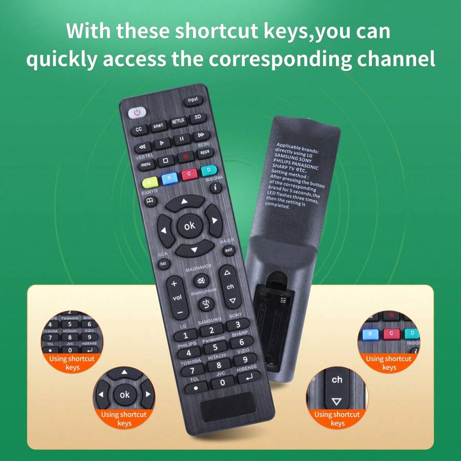 Control remoto universal de TV RC-G006 compatible con Samsung, TCL, Vizio, Sharp, Panasonic ...