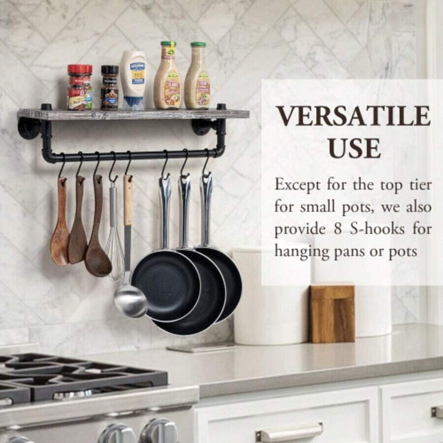 Rustic Torched Wood Floating Shelf With Metal Black Industrial Pipe And ...