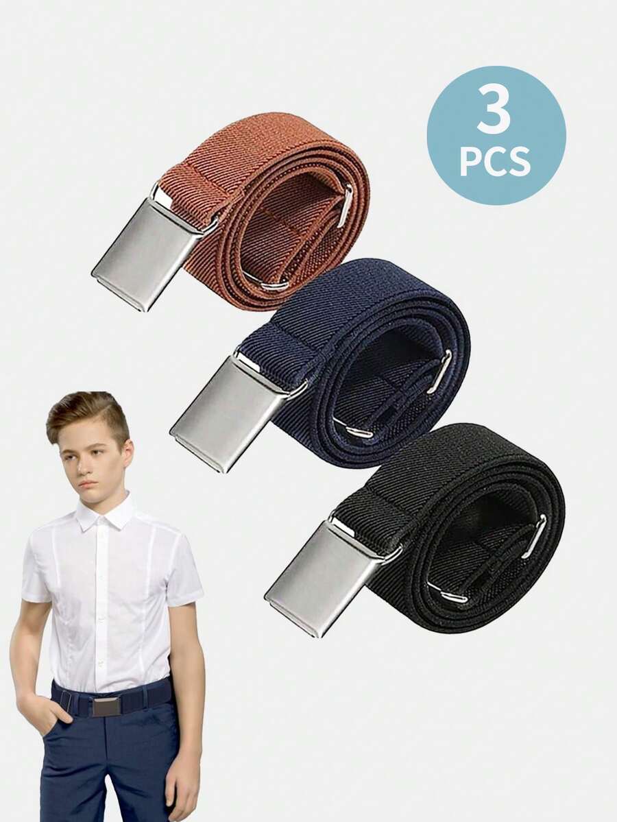 3 Pieces (10-16Years)Boy Kids Buckle Belt - Toddler Adjustable Elastic ...