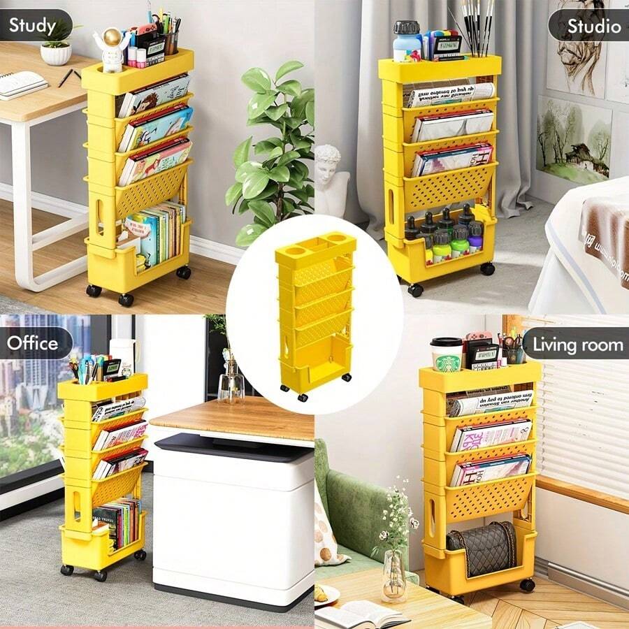 Multi-Tier Wheeled Bookshelf Tower - Space-Saving, Stackable ...