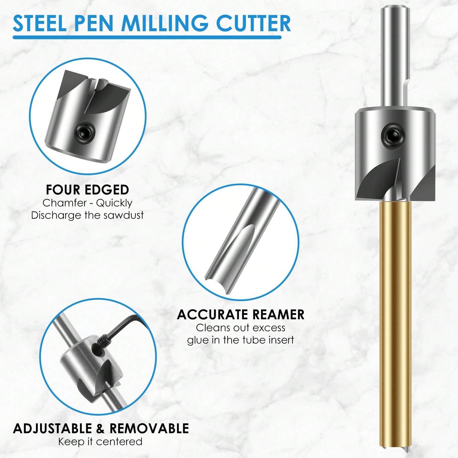 8Pcs Pen Barrel Trimmer Kit High Speed Steel Pen Mill Trimmer With 3 ...