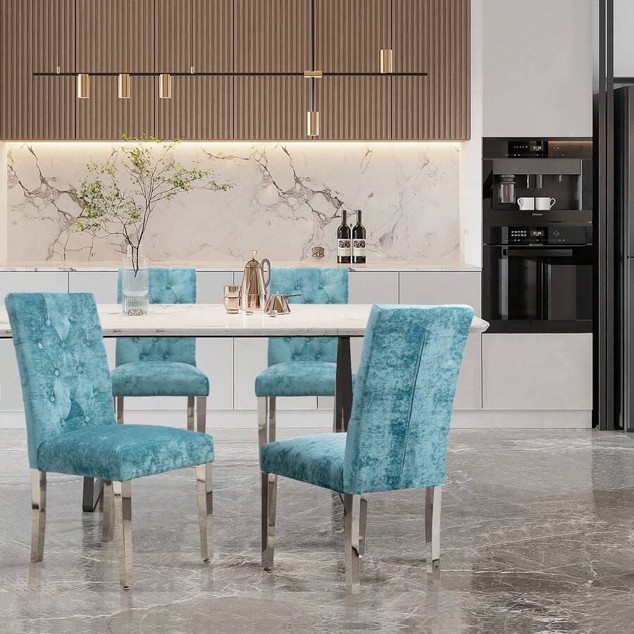 Velvet Dining Chairs Set Of 2, Tufted Upholstered High Back With ...