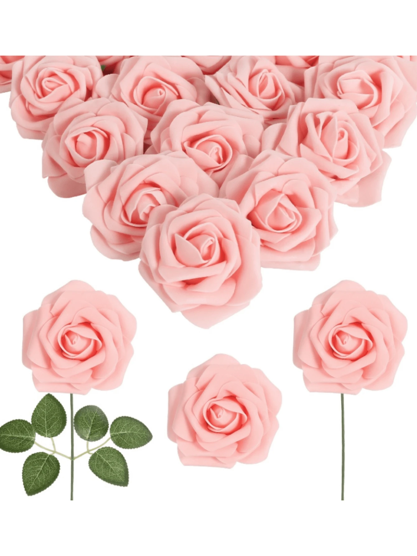 50pcs White Artificial Flower Heads 3in Stemless Fake Foam Roses For ...