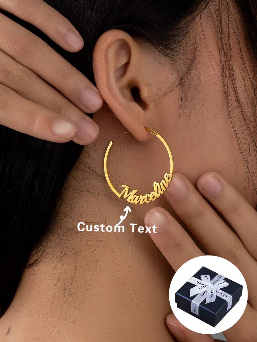 Customized Stainless Steel Earrings With Gold-Colored Name Design ...