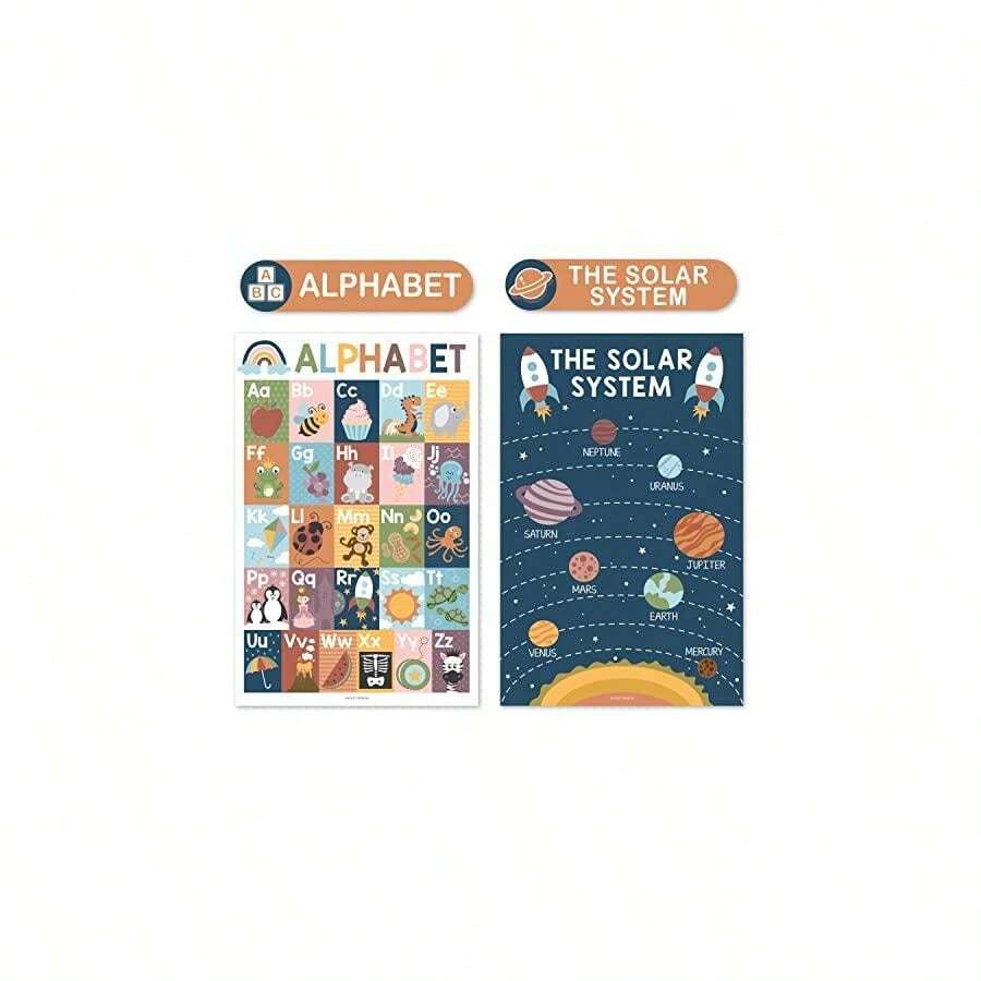 4 Boho Pre K Learning Posters - ABC Poster, Solar System Poster Maps ...