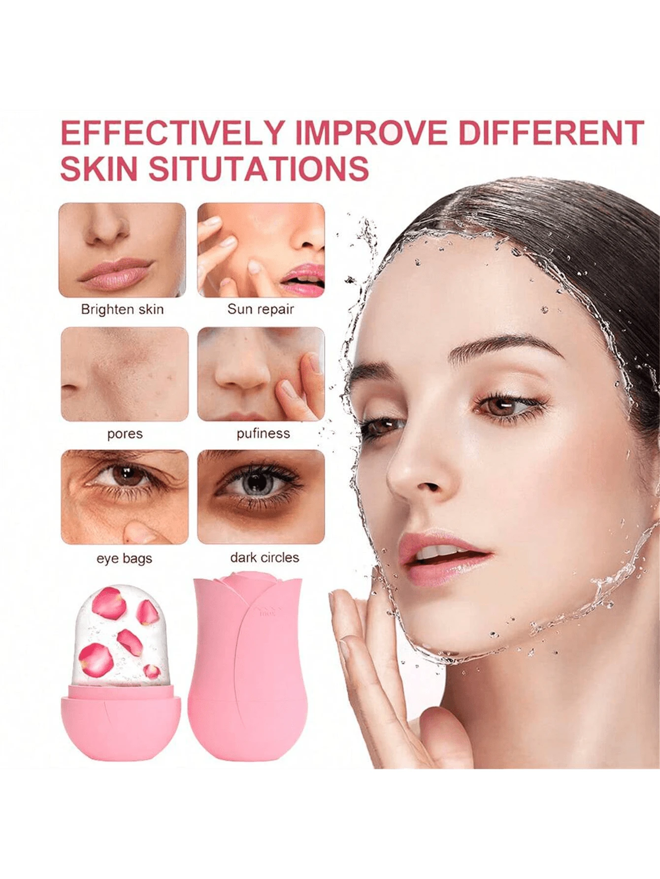 1pc Beautiful Rose-Shaped Face Ice Cube Face Ice Roller Face Cooling ...
