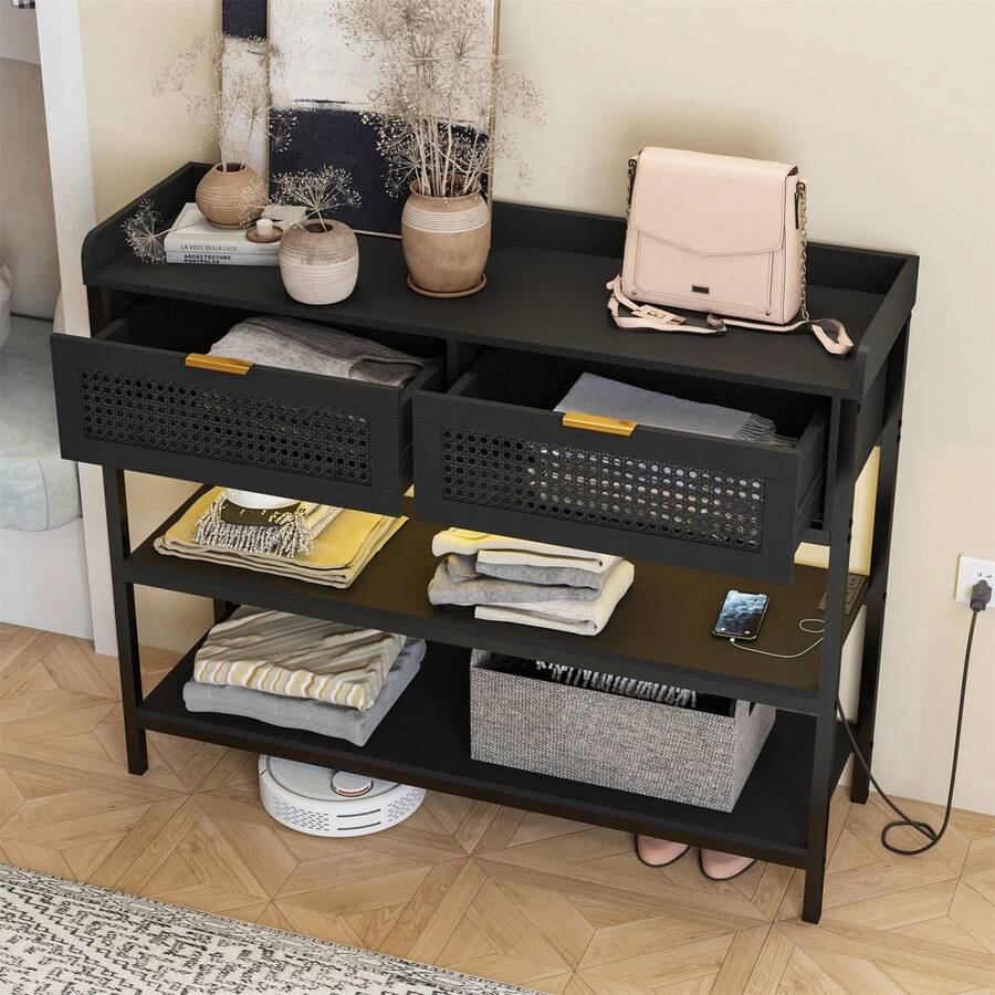 Console Table With Outlets & USB Ports Charging Station Entryway Table ...