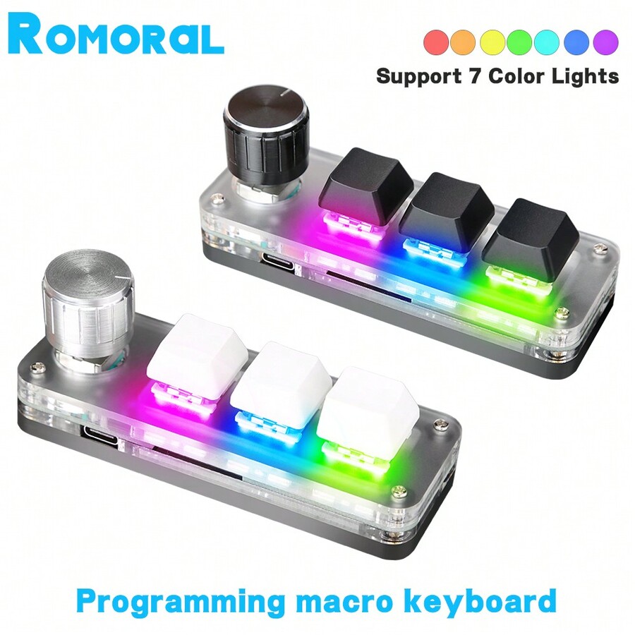 Macro Mechanical Keyboard Red Axis 3 Keys And 1 Knob RGB Mini Gaming Custom Programming Knob ...