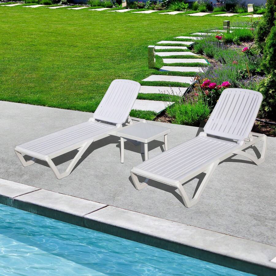 Domi Pool Patio Lounge Chair With 5 Position Adjustable Backrest And ...