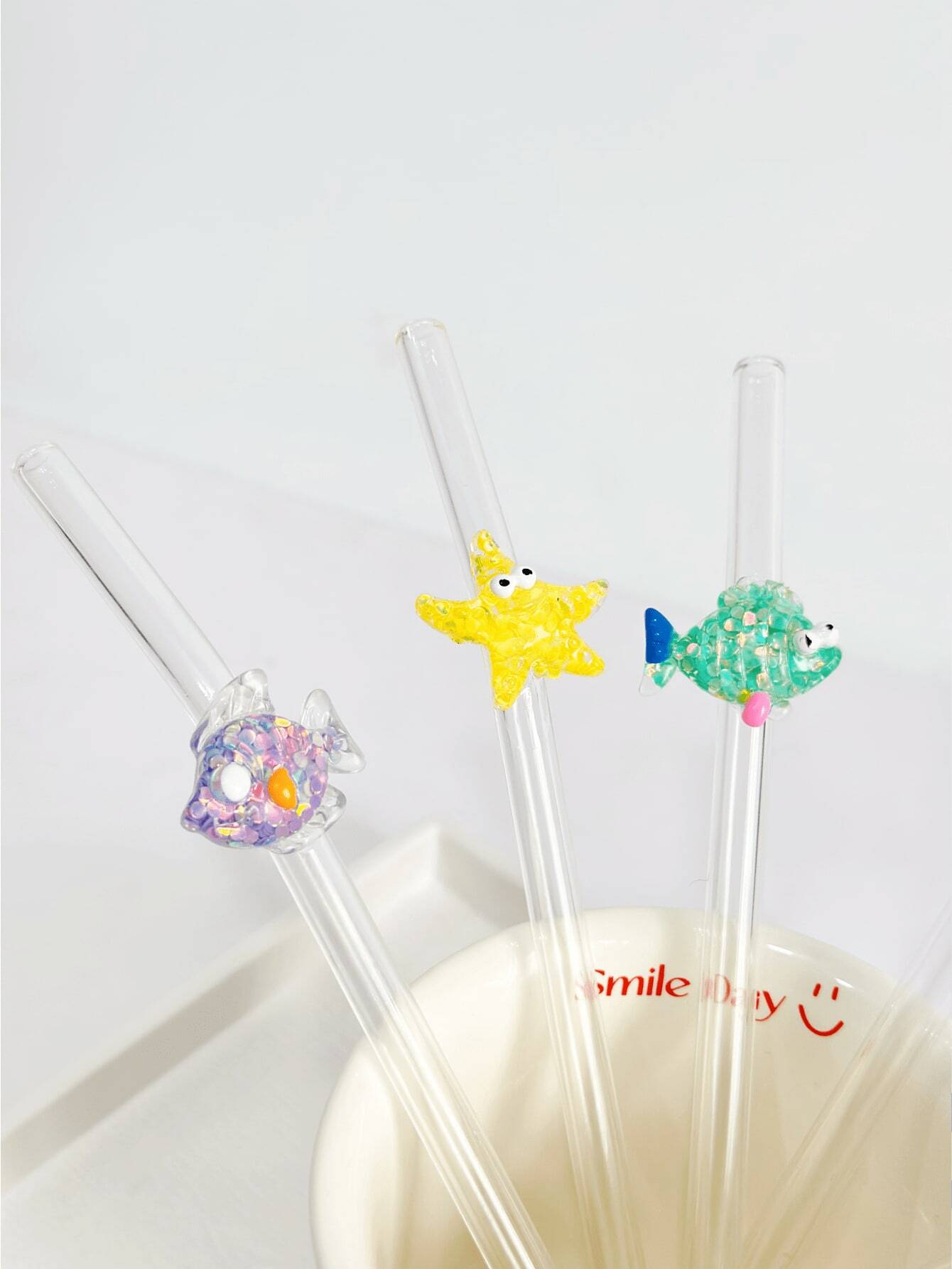 1pc Resistant Glass Drinking Straw With Starfish Design, Anti-Scald For ...