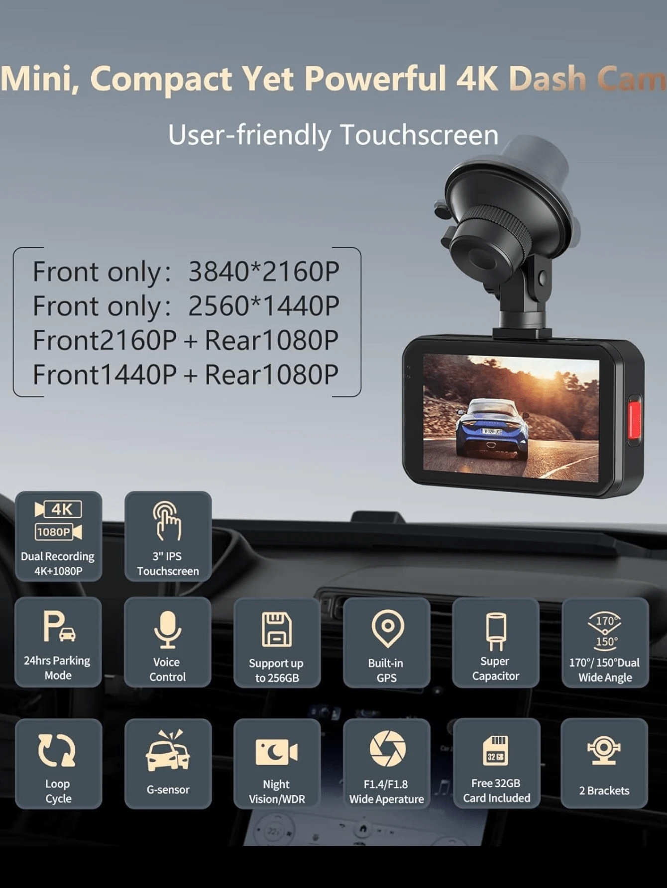 Dash Cam Front 4K And Rear 1080P Ussunny Dual Dash Camera | SHEIN USA