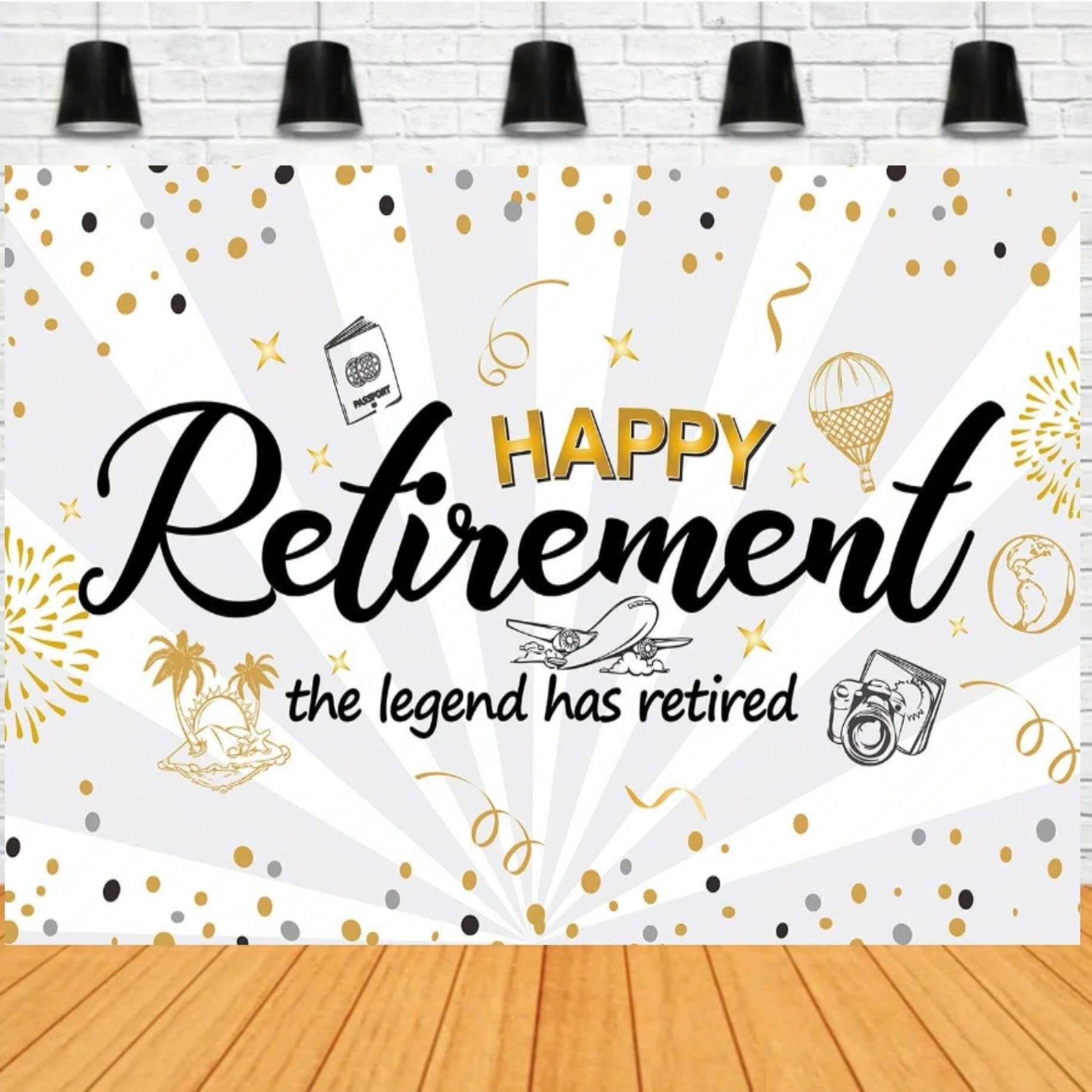 Retirement Party Decorations Background Black And Gold Sign Retirement ...