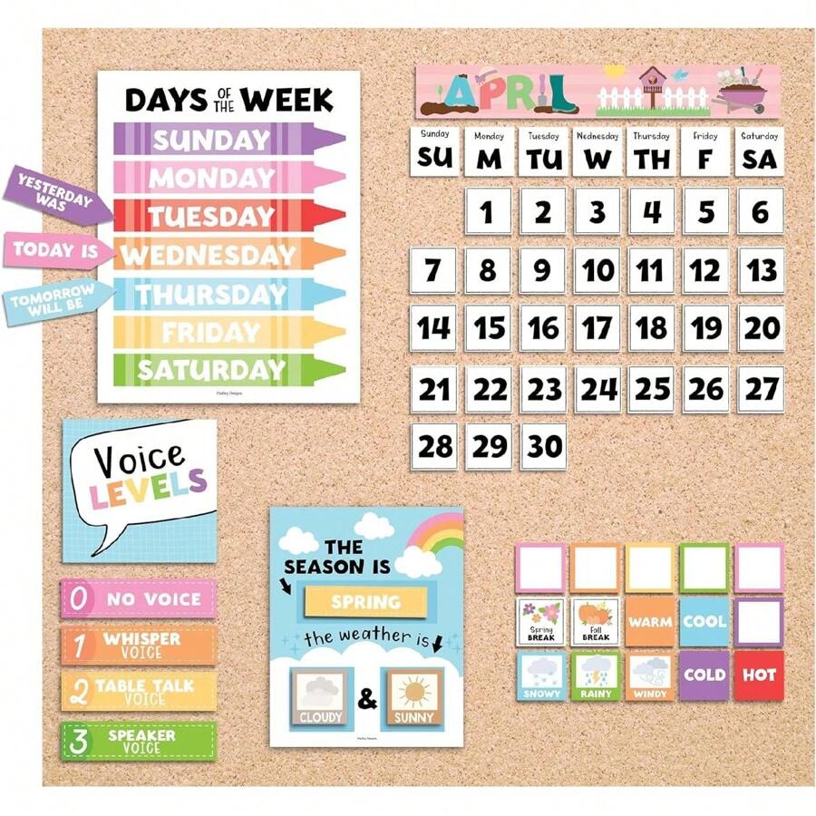 Colorful Classroom Calendar Set Bulletin Board - Bulletin Board ...