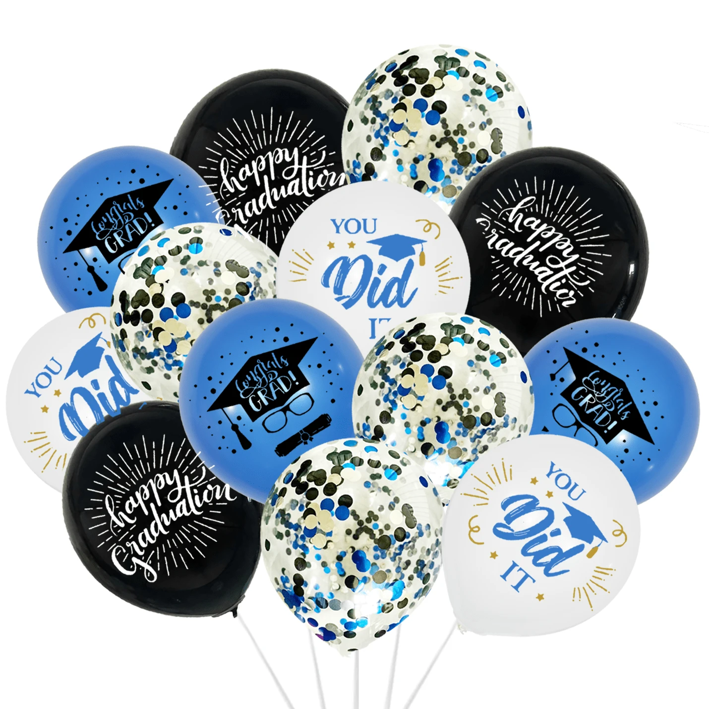 21pcs Graduation Themed Latex Balloons, Black With Gold & Multi-Color ...