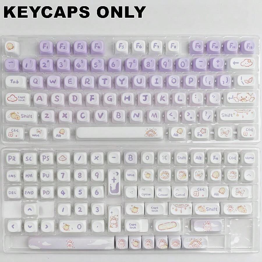 (Keycaps Only)142 Keys Purple Bunny PBT Keycaps MOA Profile Dye ...