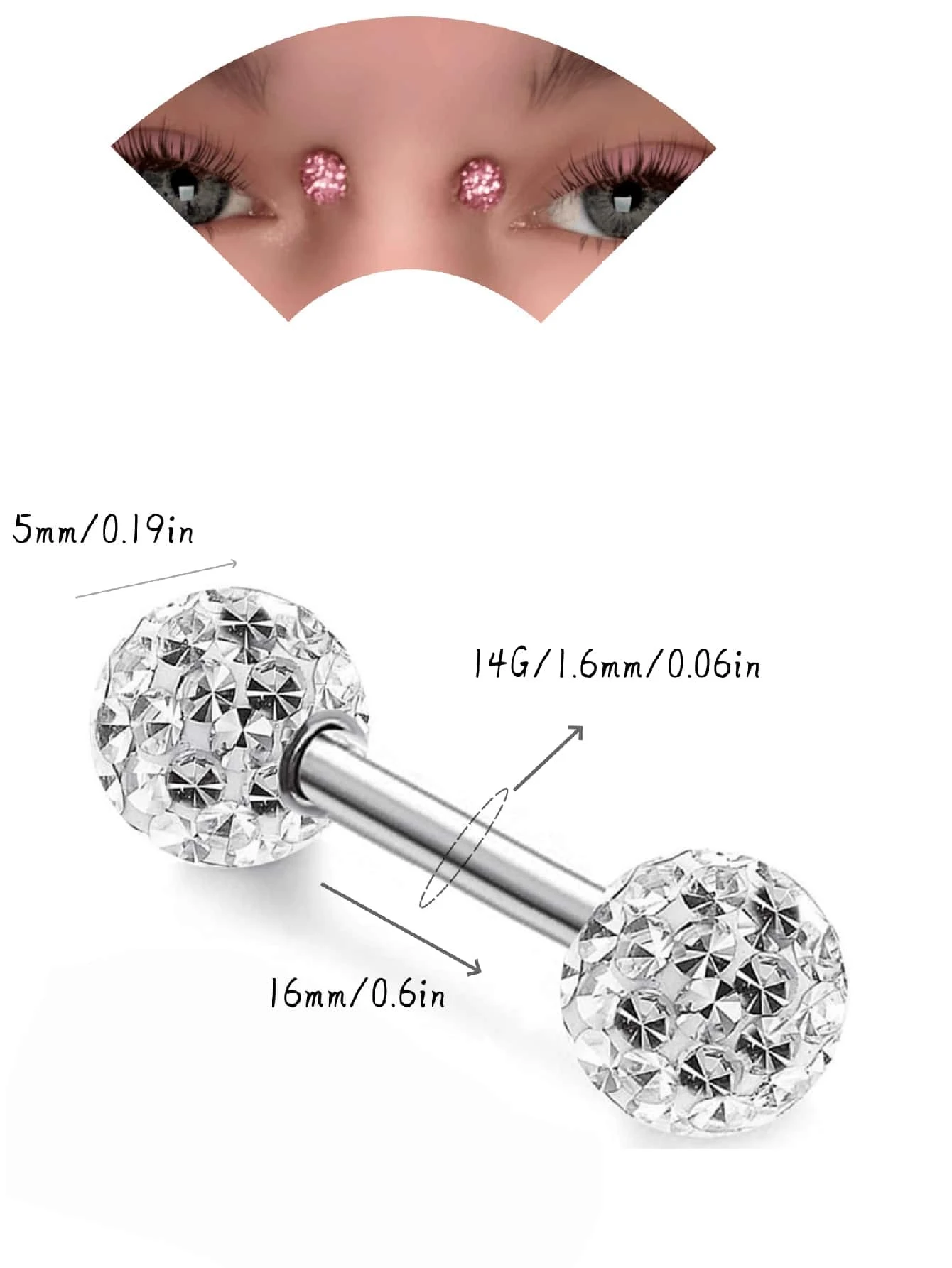 1pc Fashionable Personality Stainless Steel BCR Ball Eyebrow Piercing ...