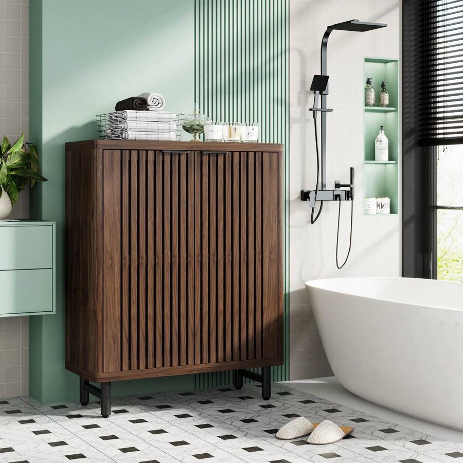 Tribesigns 6-Tier Bathroom Floor Cabinet With 2 Louvered Doors, Large ...