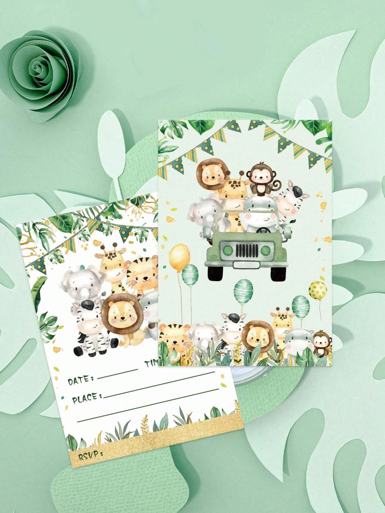 12pcs Jungle Animal Hunting Theme Style Paper Invitation Card ...