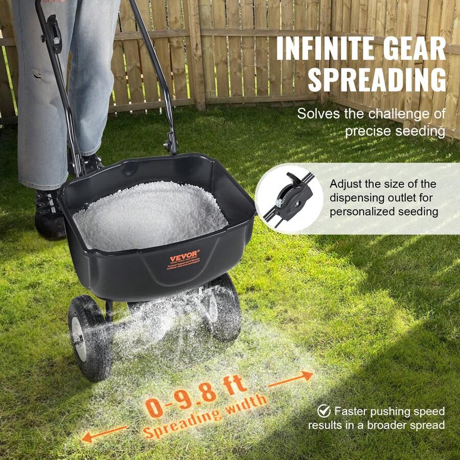 VEVOR Broadcast Spreader, 60 LB Walk-Behind Turf Spreader With 8 ...