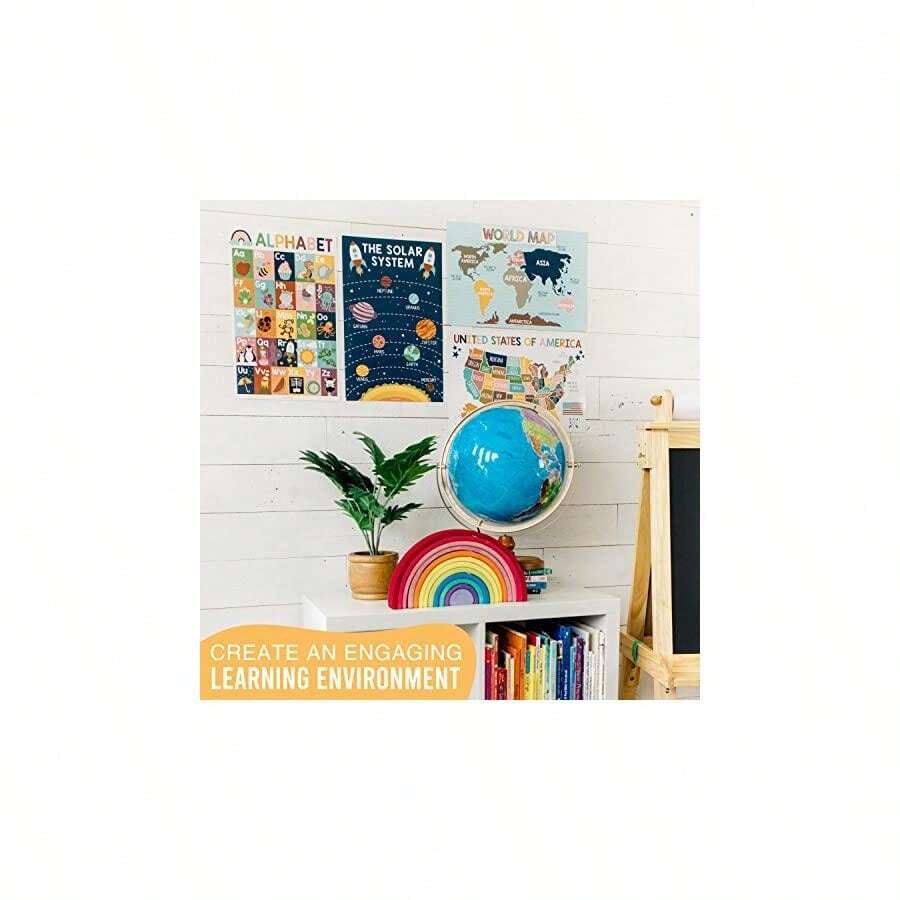 4 Boho Pre K Learning Posters - ABC Poster, Solar System Poster Maps ...
