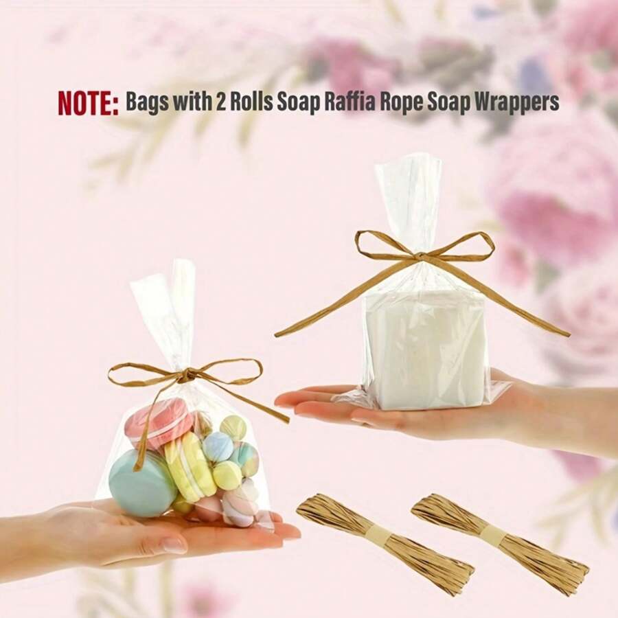 100 Pcs Soap Wrappers Transparent Cellophane Bags With Raffia Rope For ...