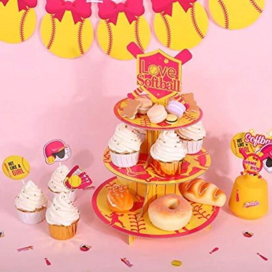 1pc 3 Tier Softball Birthday Decorations - Softball Cupcake Stand ...